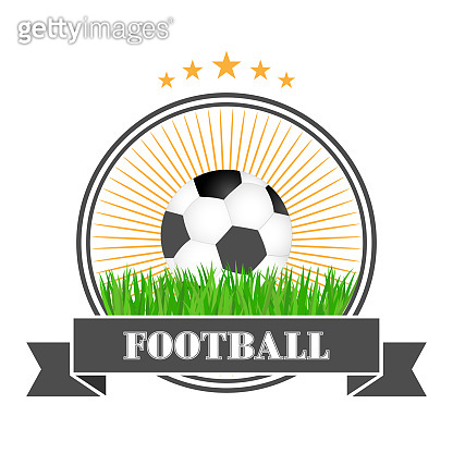 Football logo design illustration. Soccer ball in the grass with a ...