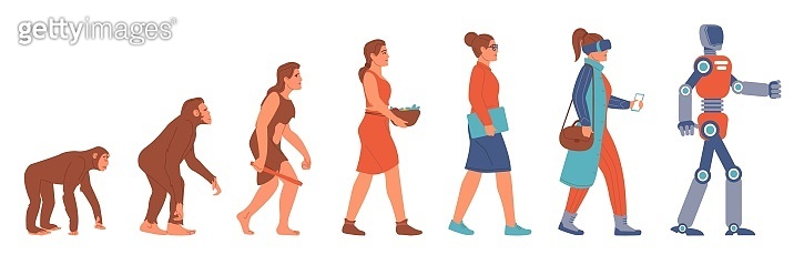 Woman evolution. Prehistoric woman gradual progress. Human development ...