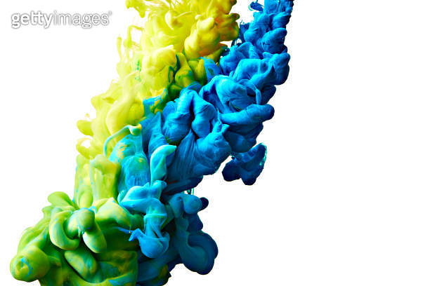 Paint splash curves in water on white. Acrylic paint drop background ...