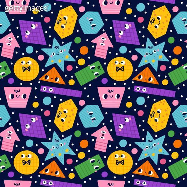 Seamless geometric shapes emotions. Funny basic figures characters ...