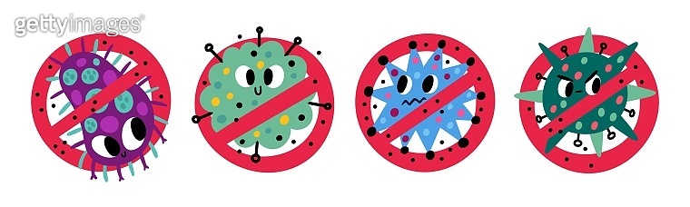 Stop bacteria signs. Round antigerms symbols. Viruses strikethrough ...