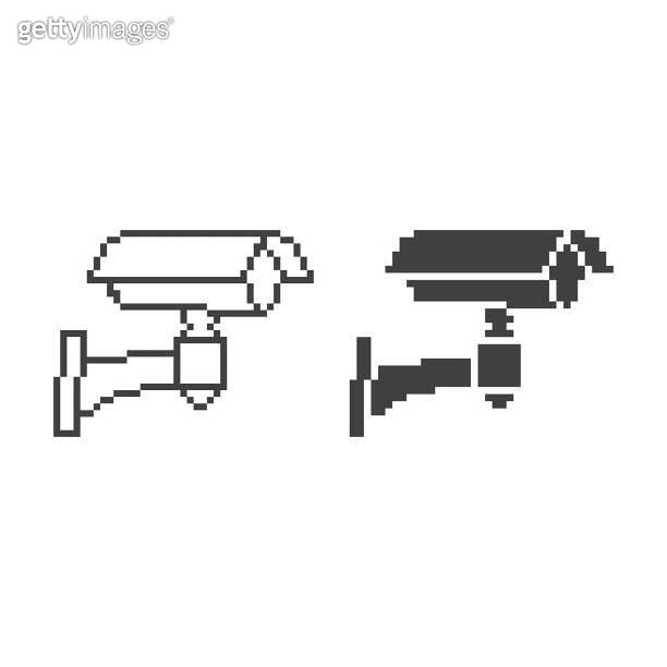 Security camera, video surveilance, CCTV. Pixel art line icon vector ...