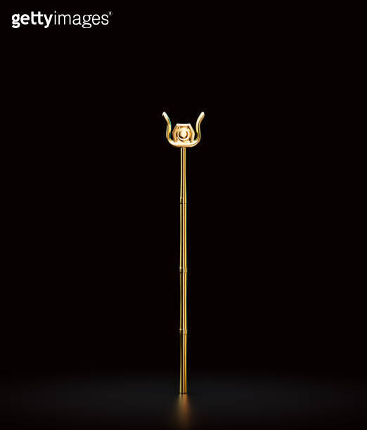 Golden magic wand, wizard stick witch rod. Rpg fantasy game assets ...