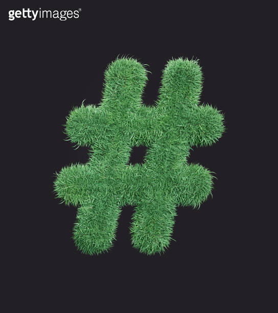 Grass hash-tag symbol. Eco pound-sign symbol withthe green lawn texture ...