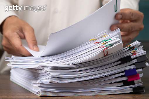 Stack overload document report papers, business paperless concept ...
