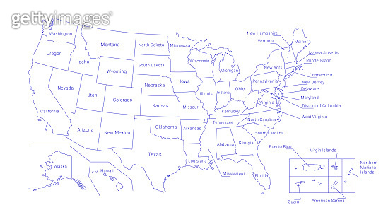 Outline Political US Map with titles of the states. All USA regions are ...