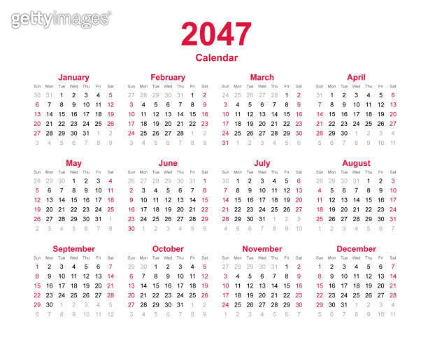 Calendar year 2047. Twelve months calendar template. 이미지 (1369470000 ...