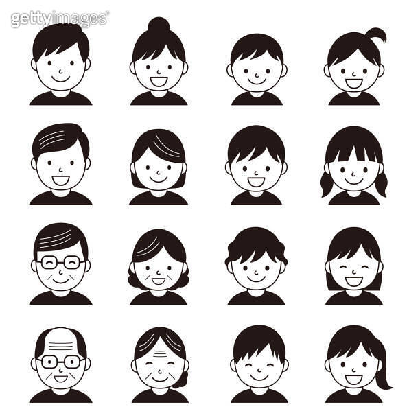Set of black and white family face icons 이미지 (1418931760) - 게티이미지뱅크 Set of black and white family face icons 이미지 (1418931760) - 게티이미지뱅크
