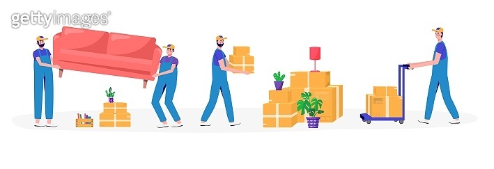 Worker moves new office, home, house. People moving and collect ...