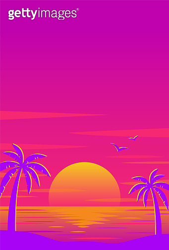 vector background with sunset on the beach with palms for banners ...