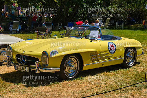 lemon yellow Mercedes-Benz 300 SL W198 1957 cabrio roadster (1441030227 ...