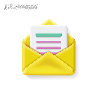 Open envelope with blank paper. Yellow mail newsletter icon. Email sign ...