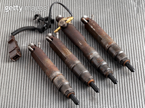 Injectors with diesel engine fuel supply system. Fuel spray. Automotive ...