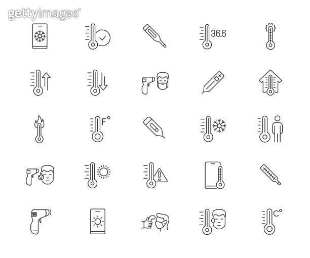 Icons set of temperature. Simple outline icon. Vector illustration."n ...