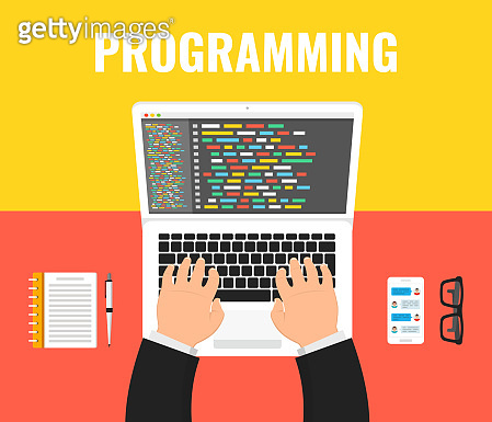 Programming, web development concept. Code on the screen laptop. Vector ...