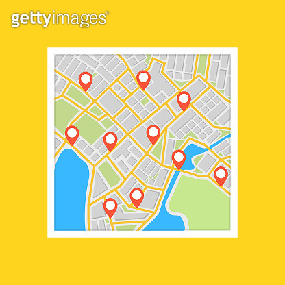 City map with navigation. Finding the way concept. Vector illustration ...