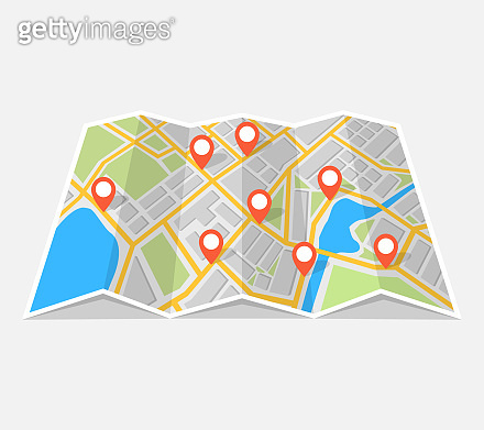 City map with navigation. Finding the way concept. Vector illustration ...