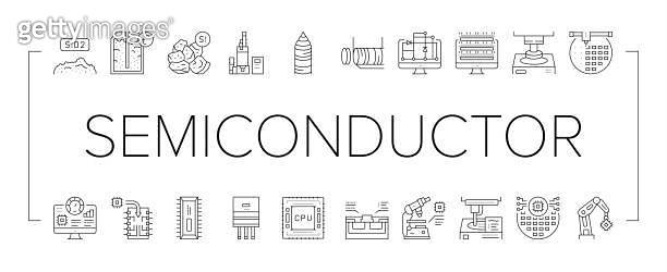 Semiconductor Manufacturing Plant Icons Set Vector . (1371934373) - 게티이미지뱅크