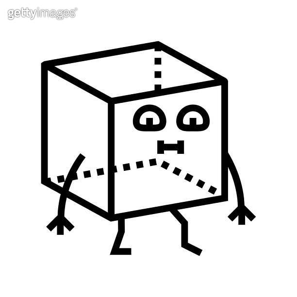 cube geometric shape character line icon vector illustration ...