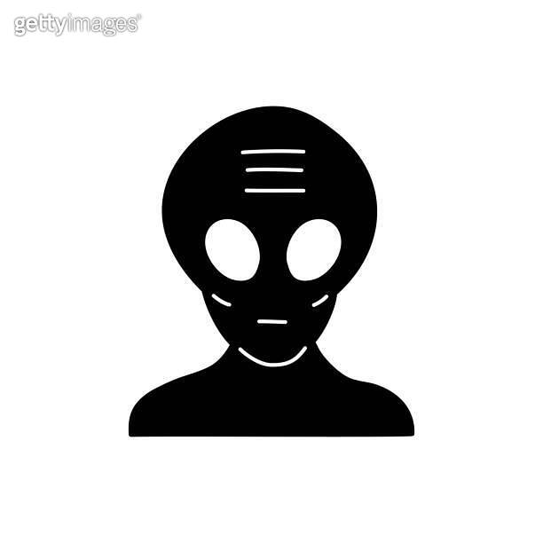 Hand drawn alien face isolated on white background. Vector doodle ...