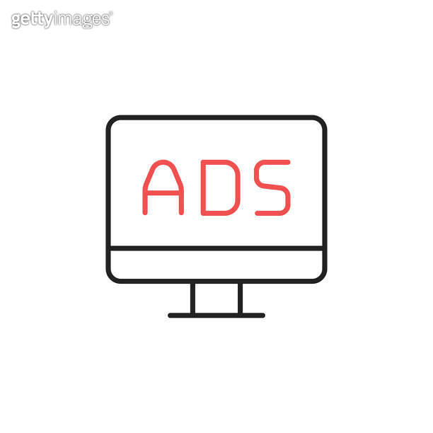 Advertising on a computer screen. Ads icon. High quality coloured ...