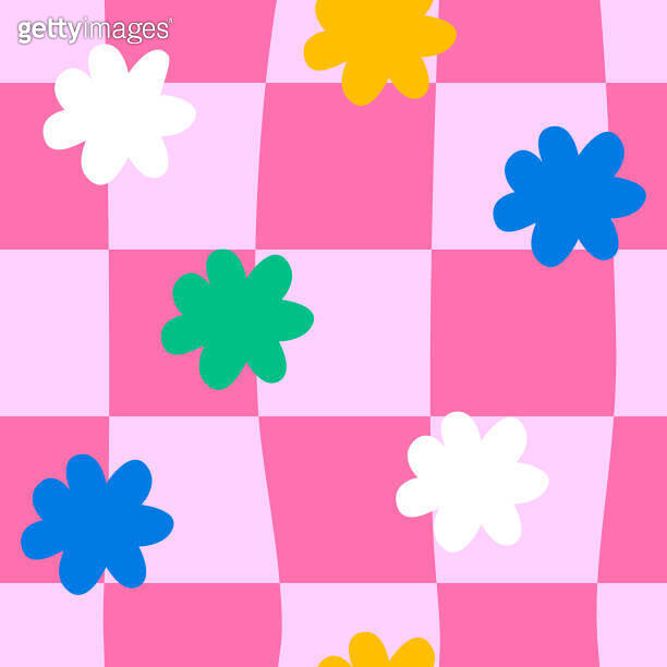 Cute hippie and groovy seamless pattern with daisy flowers and ...