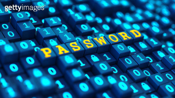 Password and binary code. Big data with binary computer code. Hacker attack and data breach ...