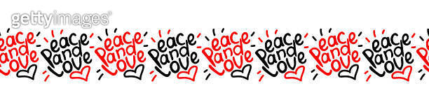 Peace and love - vector border, ribbon with handwritten inscriptions on ...
