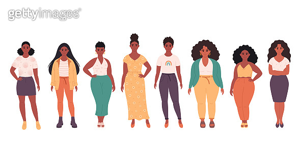 Black women of different body types, hairstyles, age. Social diversity ...