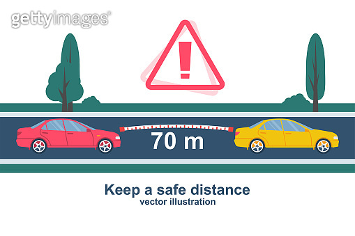 The distance of cars on the road. Keep a safe distance. Vector flat ...