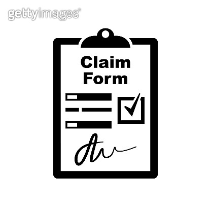 Signing insurance claim form. Black icon signature. Piece of paper with ...