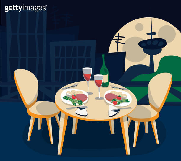 Cozy beautiful restaurant on rooftop with table and two chair in the ...