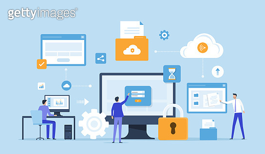 Business technology cloud computing service and technology file upload backup on cloud server ...