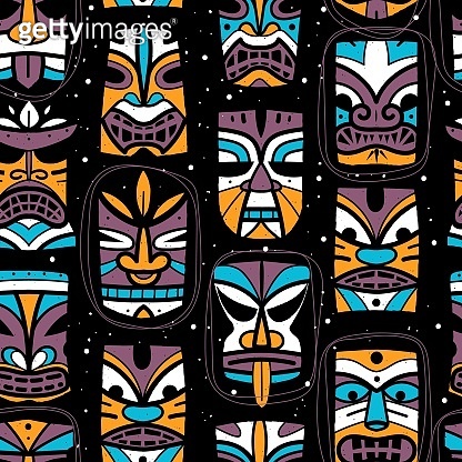 Hawaiian tiki masks. Vector seamless pattern. Hawaiian tiki masks ...