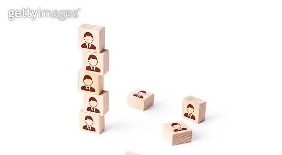 Tower of staff blocks. Team building, creation and business company ...