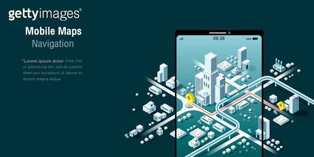 Mobile maps Navigation, And tracking concept. Isometric city map, App ...
