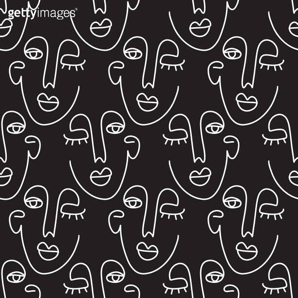 One Line Drawing Women Faces Seamless Pattern 이미지 1402646372 게티이미지뱅크