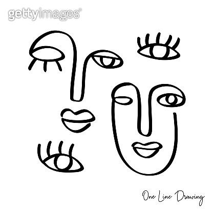 One line drawing people faces. Linear abstract couple 이미지 (1402646378 ...
