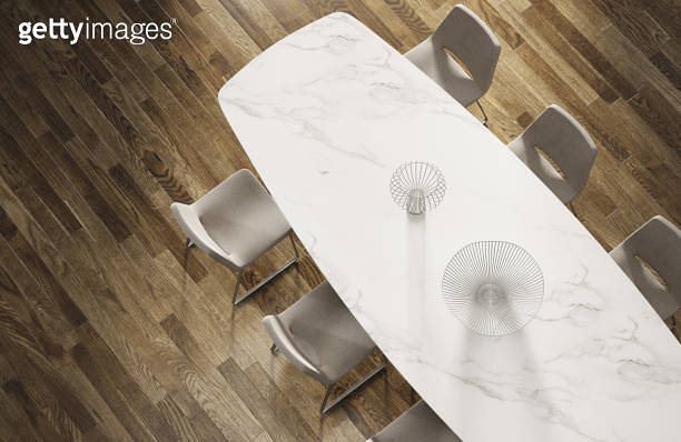 Render 3d kitchen with marble table. aerial view. White 이미지 (1371926971 ...