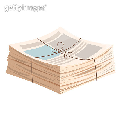 Newspaper pile, stack of magazine with rope in cartoon style isolated ...