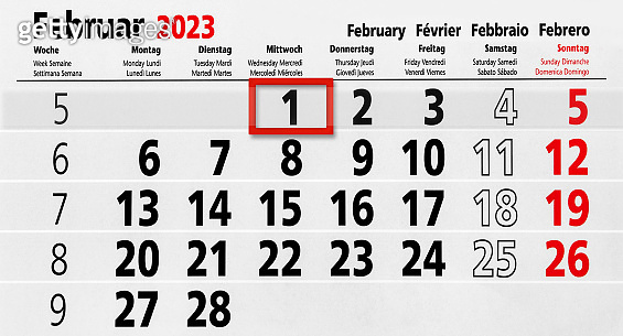 German calendar 2023 February 1 and Monday Tuesday Wednesday Thursday ...