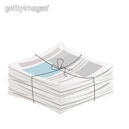 Newspaper pile, stack of magazine with rope in cartoon style isolated ...