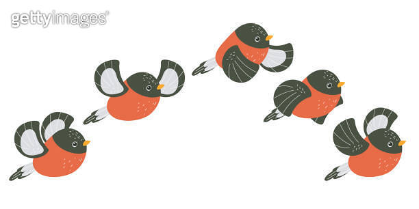 Winter red bird fly steps action design element concept illustration ...
