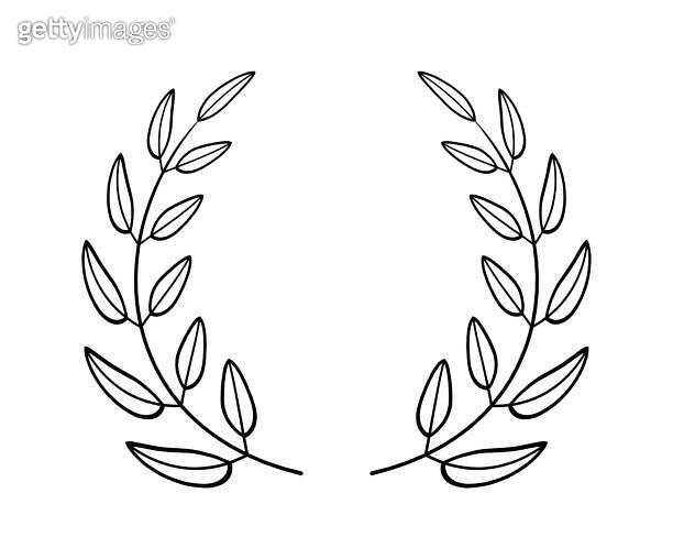 Laurels round border vector in simple line style. Linear circle laurel ...