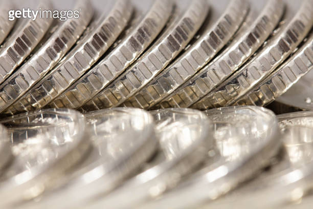 Lots of White coins in a row. Beautiful money background. Coins ...