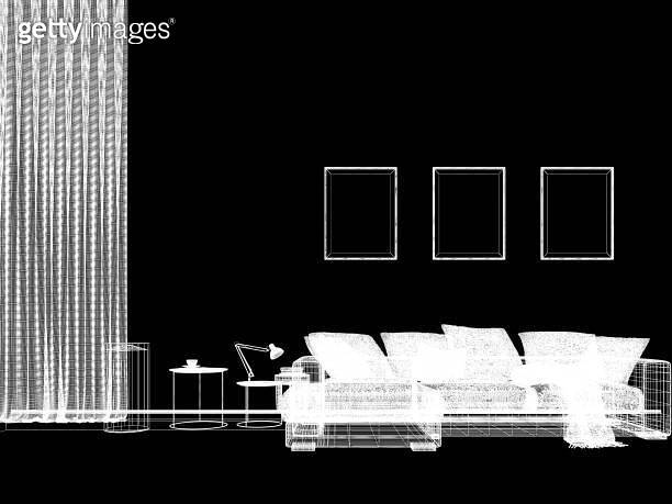 sketch design of luxury living room ,3d wireframe rendering 이미지 ...