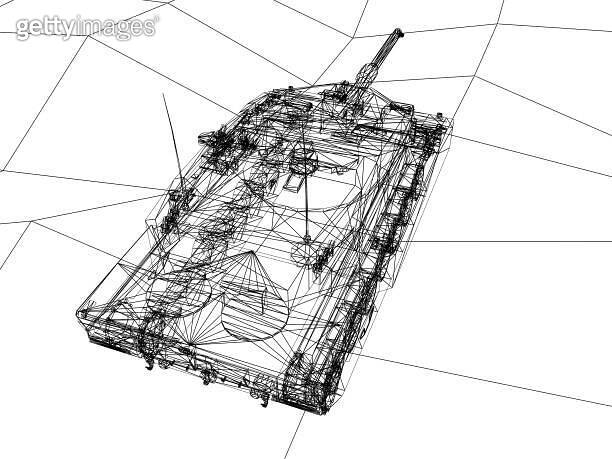 battle tank on sand wire frame ,3d rendering 이미지 (1393941330) - 게티이미지뱅크