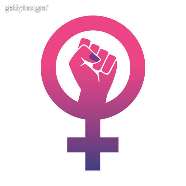 International Women's Day. Symbol of woman in pink with a closed fist ...