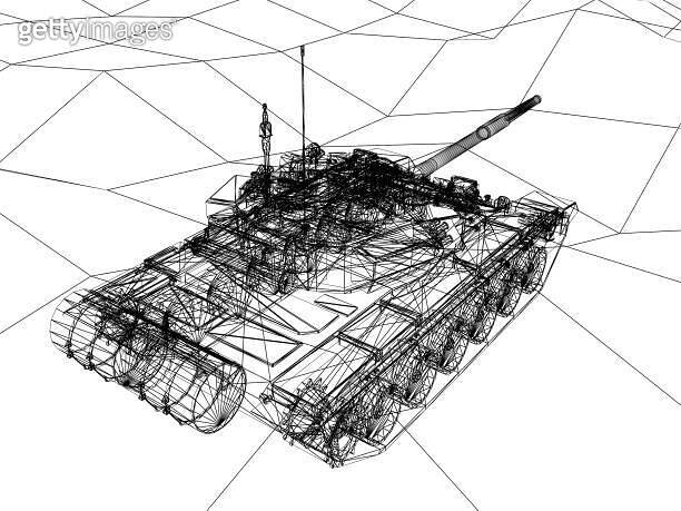 battle tank on sand wire frame ,3d rendering 이미지 (1393941329) - 게티이미지뱅크