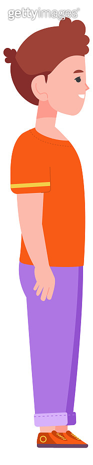 Standing boy side view. Cartoon kid pose 이미지 (1443003819) - 게티이미지뱅크